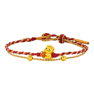 潮宏基好事发生足金手链黄金手绳骐骥红绳5D硬金生肖马本命年礼物