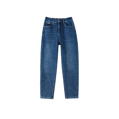 松紧高腰哈伦牛仔裤女加厚绒