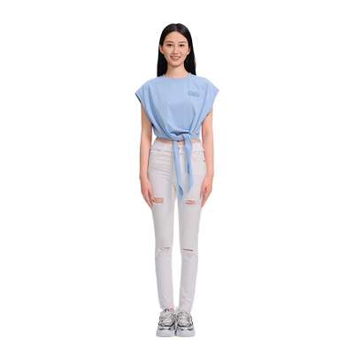 blood&glitter/璞德格骊春夏休闲设计感绑带无袖宽松全棉T恤