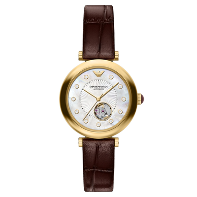 【秋季新品】Armani阿玛尼手表白月光皮带镂空机械女表AR60097