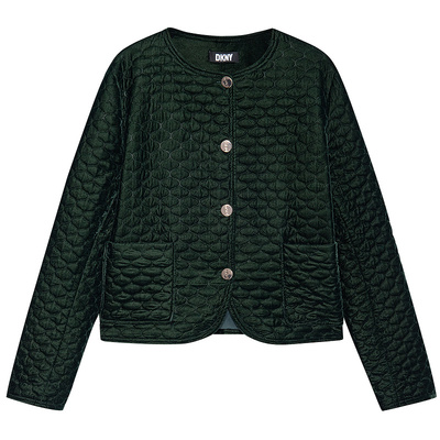 DKNY/唐可娜儿25秋季女装上百搭时尚小香风圆领菱格丝绒夹棉外套