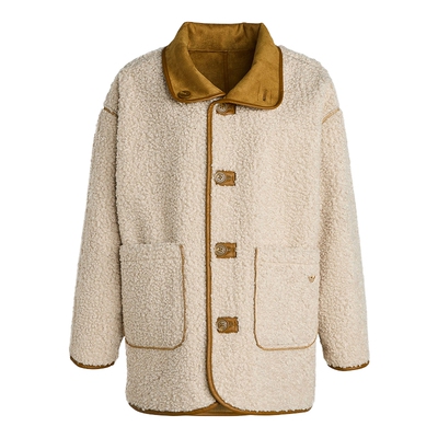 阿迪达斯三叶草新年款马年双面穿仿羊羔绒大衣外套春女夹克KT3145