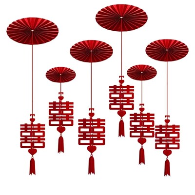 婚房布置喜字拉花吊顶装饰结婚礼