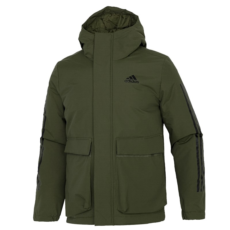 阿迪达斯官网棉服男装2022秋冬连帽外套军绿运动服休闲棉袄GT1691_虎窝淘