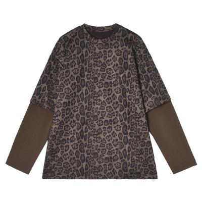 复古豹纹中长款上衣T恤