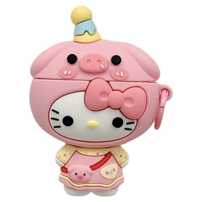 立体粉色猪猪KT猫带挂件适用苹果新4代airpods蓝牙无线耳机保护套airpods1/2/3硅胶软壳airpodspro三代女新款