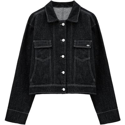 LAGOGO格纹翻边小个子牛仔外套