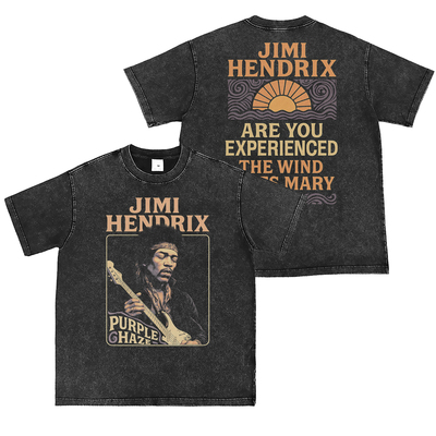 Jimi Hendrix直喷水洗做旧复古灰美式街头朋克摇滚乐队短袖T恤