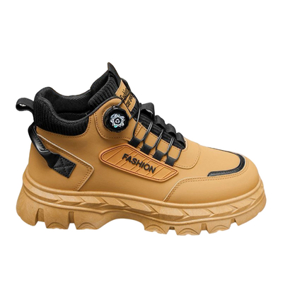 马丁靴男鞋旋转纽扣高帮秋冬季新款厚底工装增高耐磨防水休闲鞋