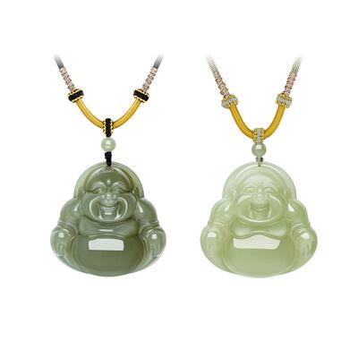 周大生和田玉吊坠佛公笑面佛