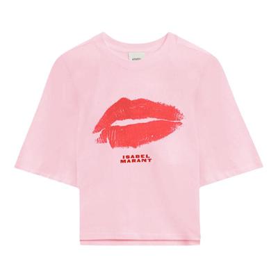 ISABEL MARANTBEN圆领短袖T恤潮流大红唇垫肩上衣女