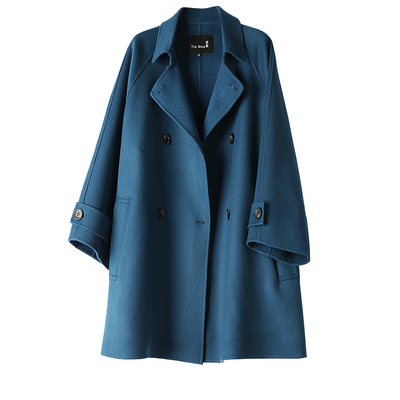 秋冬双排扣宽松廓形毛呢外套