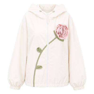 KEIKO温柔玫瑰花朵抽绳连帽外套