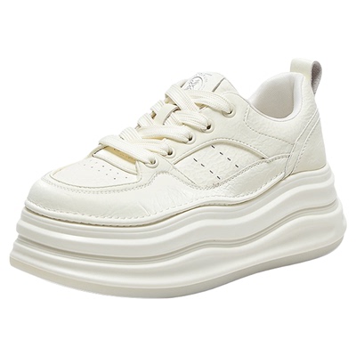 百思图春商场新款增高小白鞋板鞋厚底松糕鞋女休闲鞋X0061AM5