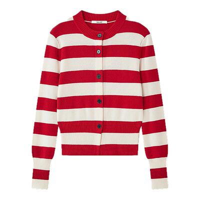 【高支羊毛料】Laurel劳芮新款红白条纹针织开衫LWD363M00700