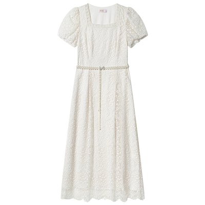 固执法式气质蕾丝中长款连衣裙