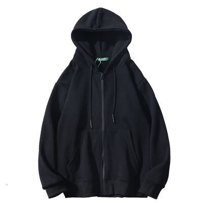 纯色简约开衫连帽卫衣