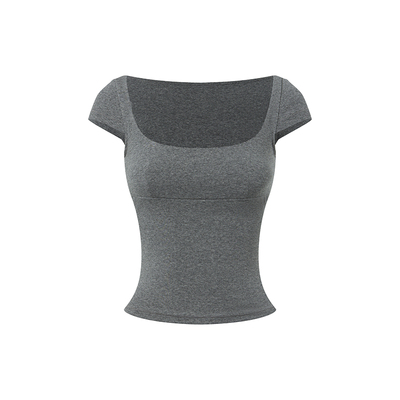PynkiSwear 白/黑/灰色大方领修身短款T恤女显瘦简约精棉辣妹上衣