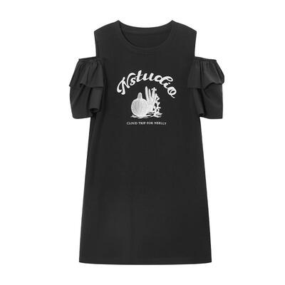 纳俪H型纯棉露肩休闲连衣裙