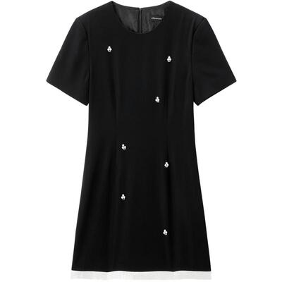 【张婧仪同款】太平鸟黑珍珠夏MINGMA联名收腰连衣裙短A1FAF2184