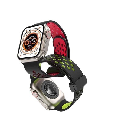 适用iwatch8表带S9苹果S10/11手表双色硅胶S7运动Applewatch9夏SE男腕带磁吸7透气S6高级ultra3女watchs运动