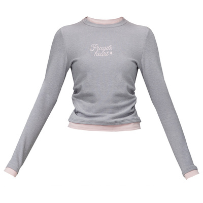 易碎商店层次感假两件刺绣打底衫