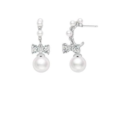 阿吉豆耳饰浅粉色珍珠蝴蝶结耳钉