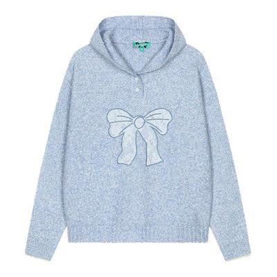 innplanet25秋冬新款甜美温柔风蝴蝶结针织连帽上衣PO31KN034A