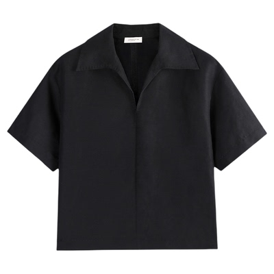 LAFAYETTE148/拉飞逸丝麻礼服POLO领直身短袖衬衫通勤风直身上衣