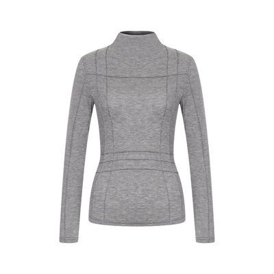 极简穿搭灰色高领修身针织打底衫