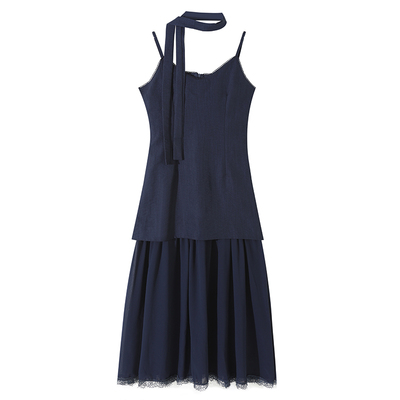 大于诗集 半日之眠 法式蕾丝花边假两件吊带连衣裙女设计感长裙夏