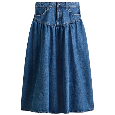 HM女装半身裙2026夏季新款度假风浅春系碎褶牛仔喇叭形1322244