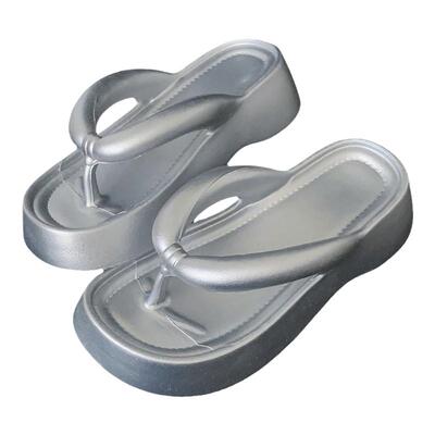 细细条高级感银色夹脚凉拖鞋