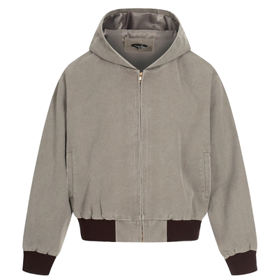 2Messages复古休闲连帽夹克男秋冬宽松上衣棉涤混纺拉链长袖外套