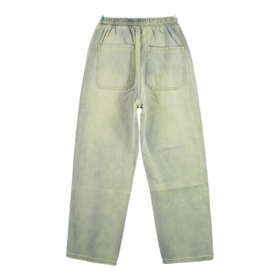 牛仔裤男美式慵懒风阔腿裤松紧复古宽松直筒长裤W112/3883*08