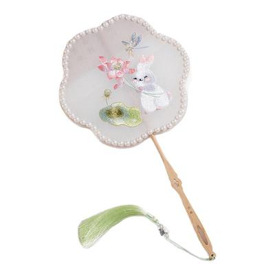 可爱小兔子儿童刺绣团扇舞蹈扇子