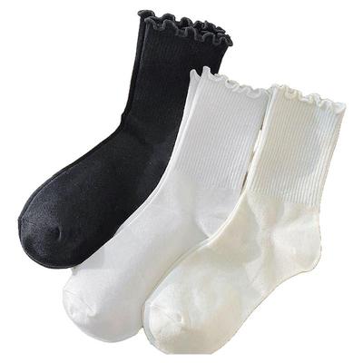 袜子女四季新款中筒袜ins潮百搭木耳花边堆堆袜白色jk袜春秋袜