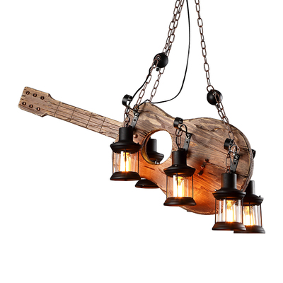 复古吉他吊灯工业风实木创意个性酒吧农家乐音乐吧餐厅烧烤店灯具