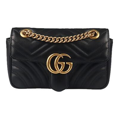 【自营】中古9新GUCCI(古驰)GG MARMONT 肩背包黑色牛皮斜挎包