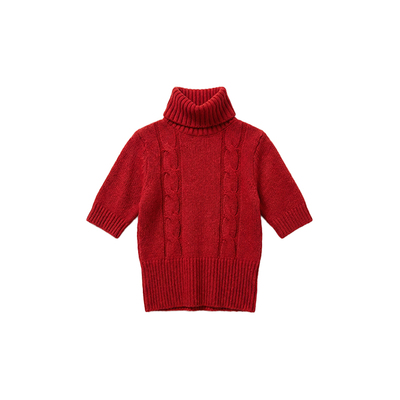 新年红编织立体麻花高领收腰毛衣