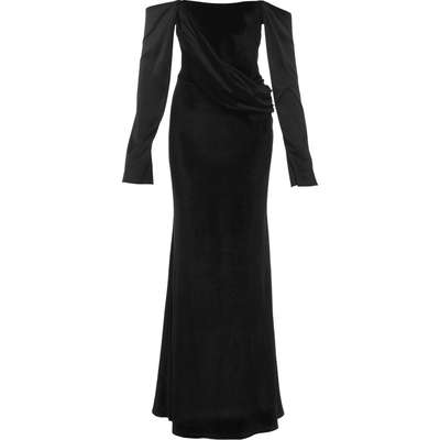 不规则浮光缎面拼接鱼尾连衣裙女