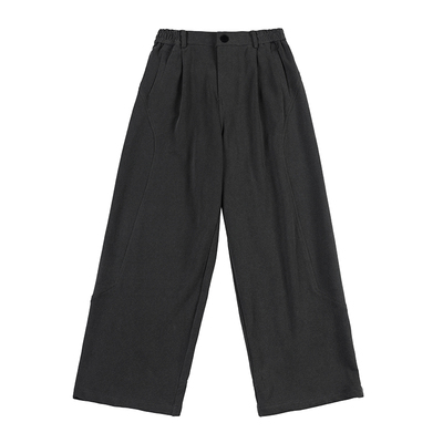 NOEARS日系复古深灰色宽松直筒松紧腰针织长裤休闲分割线卫裤运动