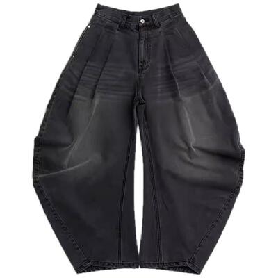 日系女款牛仔纯棉个性阔腿裤