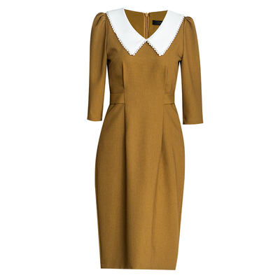 罗衣知性纯色泡泡袖系带连衣裙