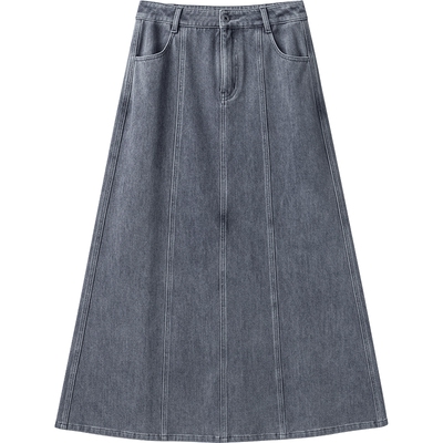 播商场同款气质牛仔半身裙女春秋新款后开叉长款裙子BDS1BD1338