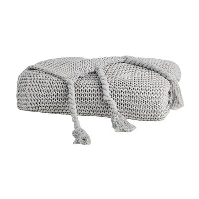 简约全棉编织素色沙发流苏午睡毯