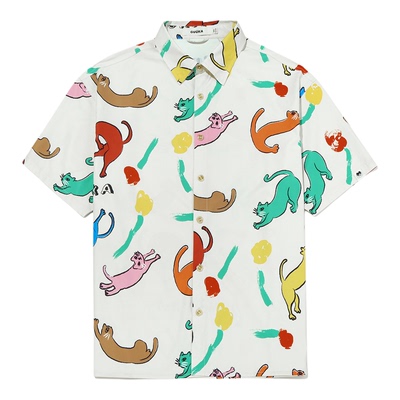 伯远同款GUUKA情侣装夏威夷花衬衣宽松 清凉感短袖度假衬衫男夏季