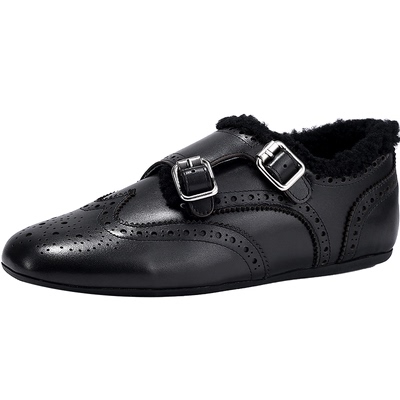 BellaLily2025冬季重工擦色牛皮乐福鞋女单鞋洛克鞋雕花小皮鞋子