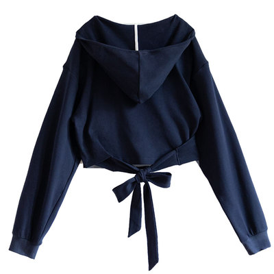 原创设计交叉绑带薄款宽松棉卫衣