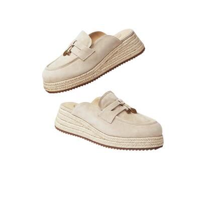 思加图复古包头拖厚底增高半拖